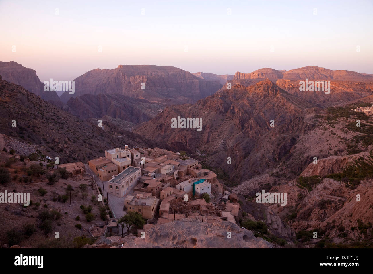 Oman, Al Jabal Al Akhdar. Modern village nestled in the mountains Stock ...