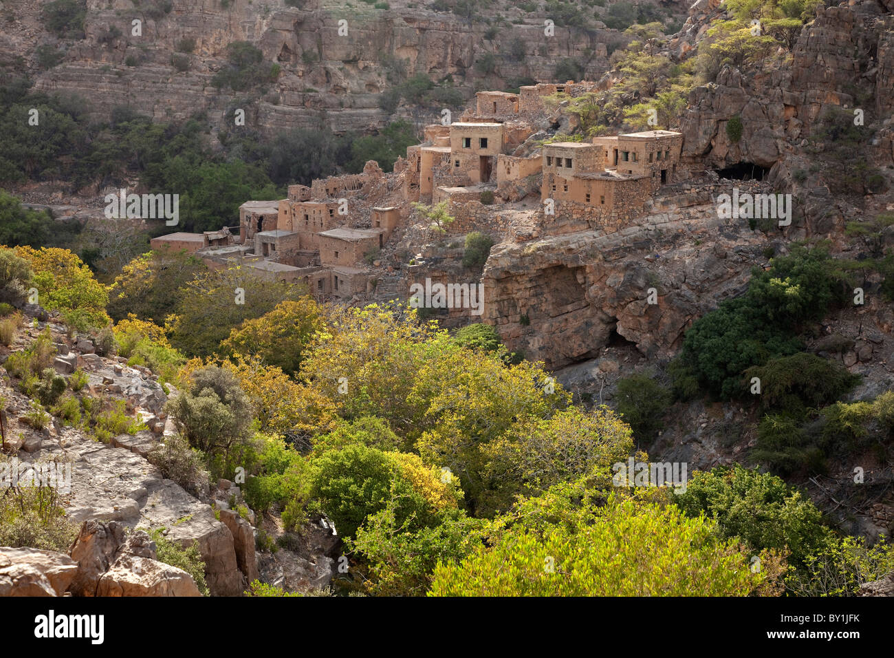 Oman, Wadi Bani Habib. An abandoned Sheraija Village perched amidst the ...