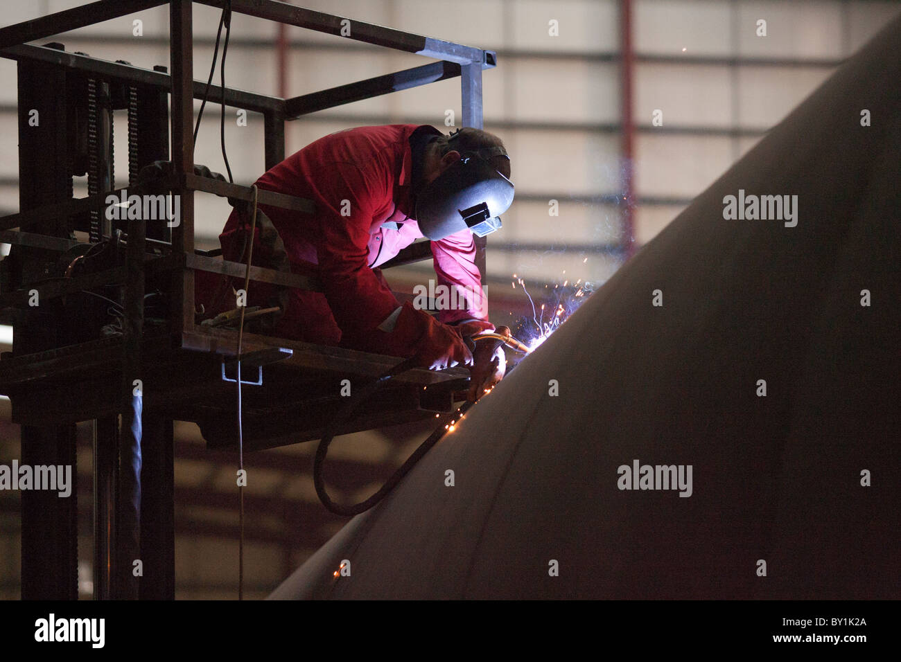 UK Scotland 12 January 2010 welder welding at work power module P2 ...