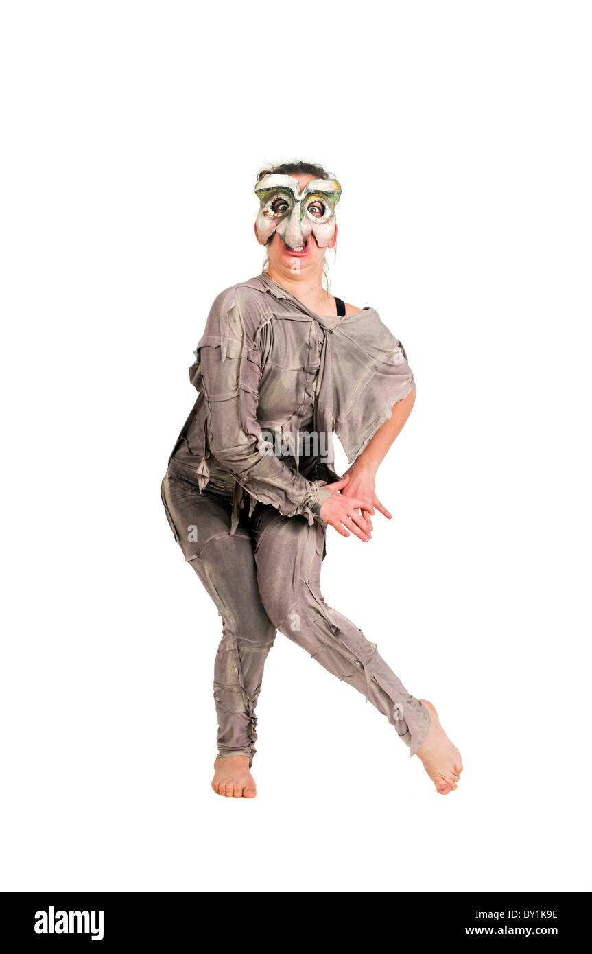 Masked actor in a physical theatre on white background Stock Photo - Alamy
