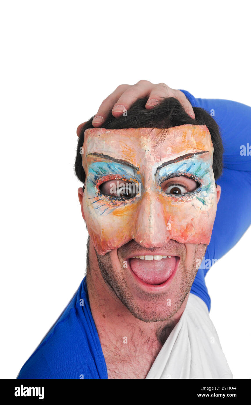 Masked actor in a physical theatre on white background Stock Photo - Alamy