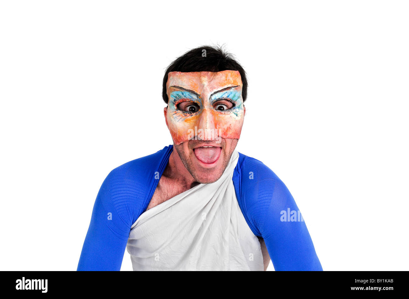 Masked actor in a physical theatre on white background Stock Photo - Alamy