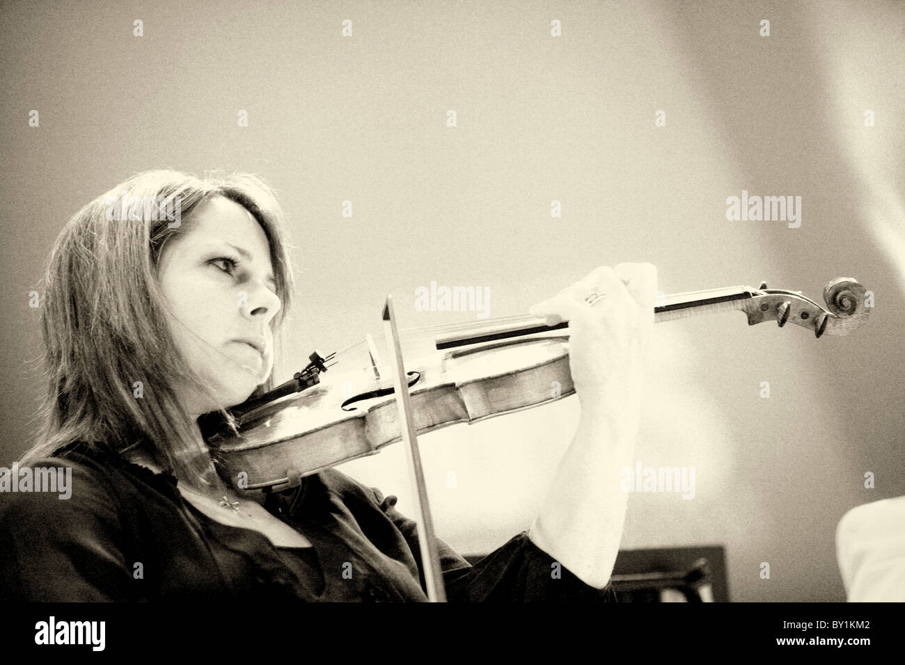 Violinist performing at the Welsh Proms, St Davids Hall, Cardiff Stock ...