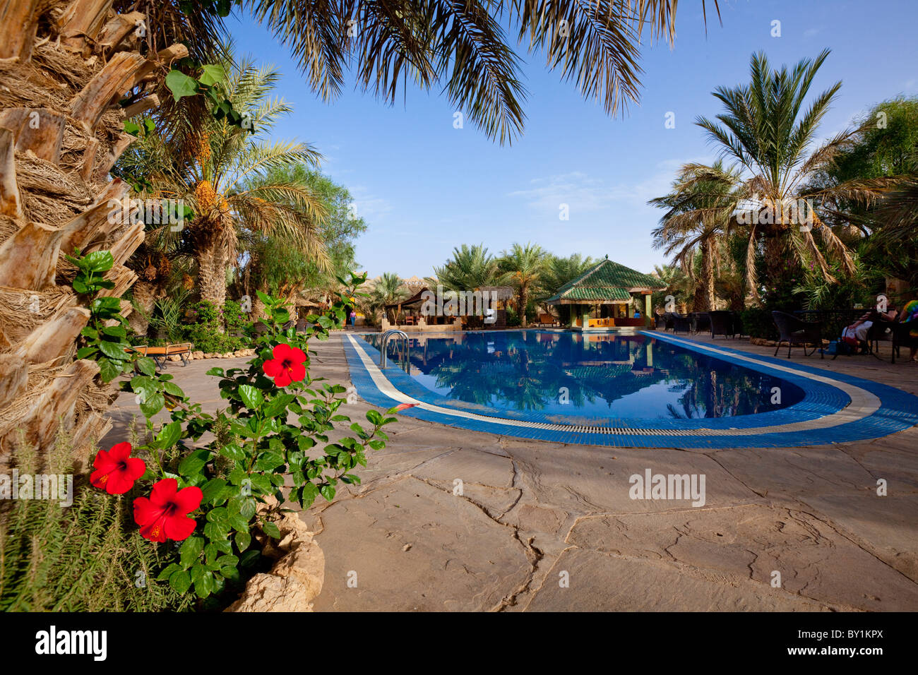 The swimming pool area of the Hotel Kasbah Xaluca in Erfoud, Morocco ...
