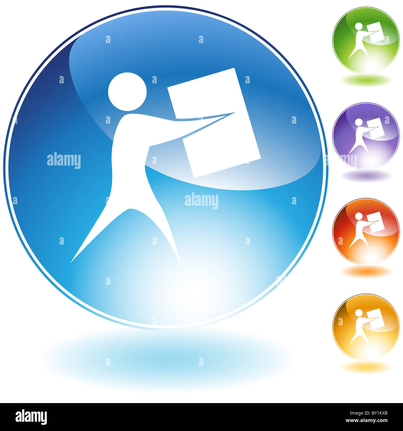 Man carrying box icon isolated on a white background Stock Photo - Alamy
