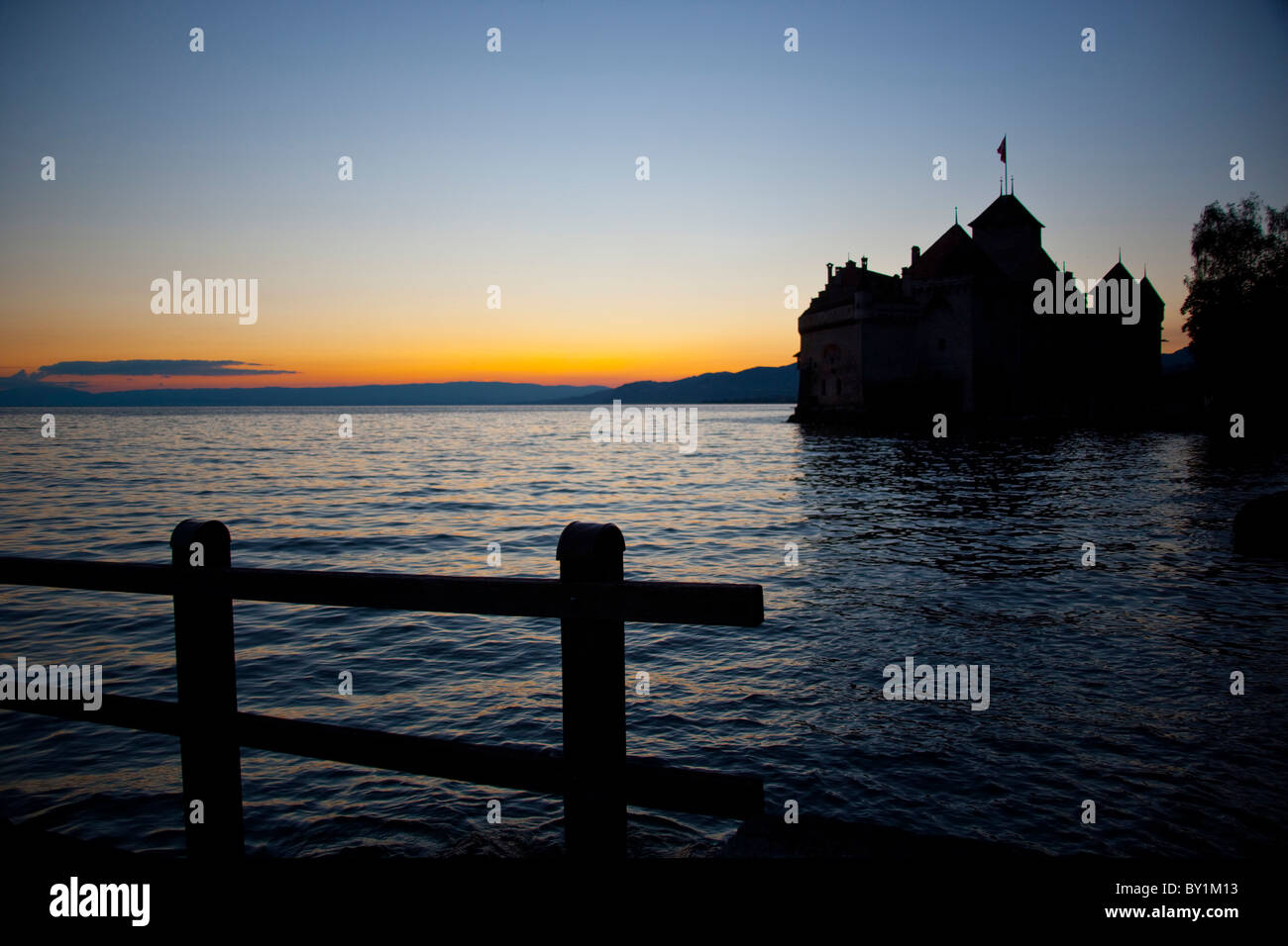 Chillon Castle on Lake Geneva. It is one of the best preserved castles ...