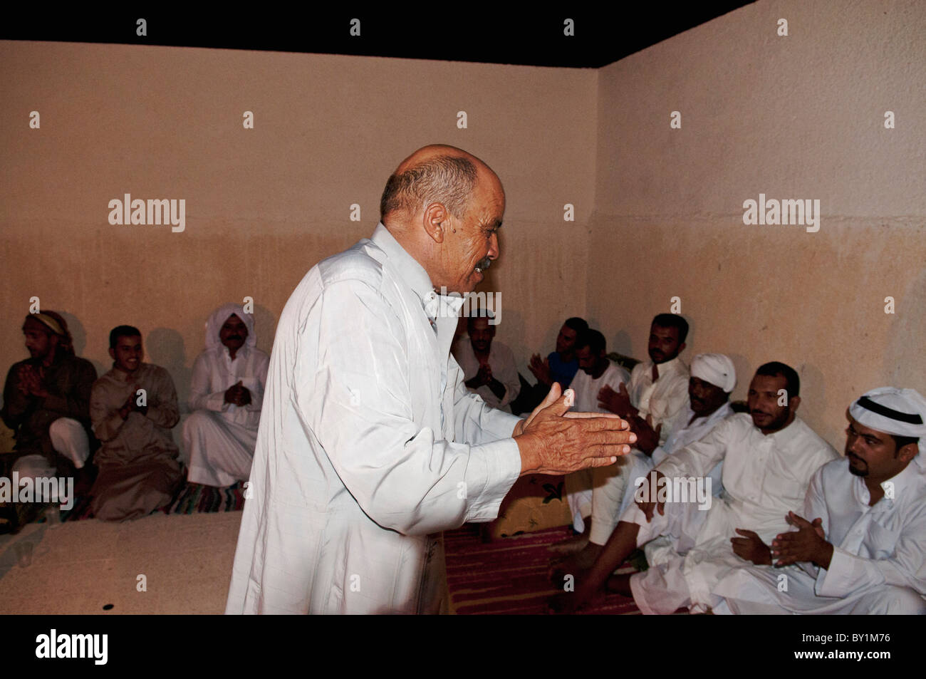Bedouin dances at traditional wedding celebration. El Tur, Sinai ...