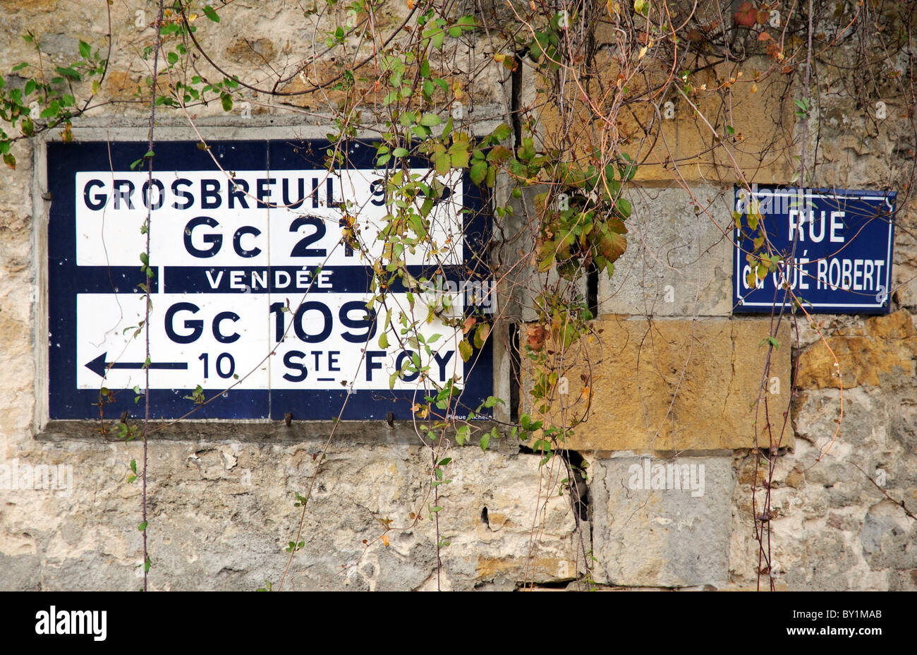 Rural French roadside sign in the Vendee region of western France Stock ...