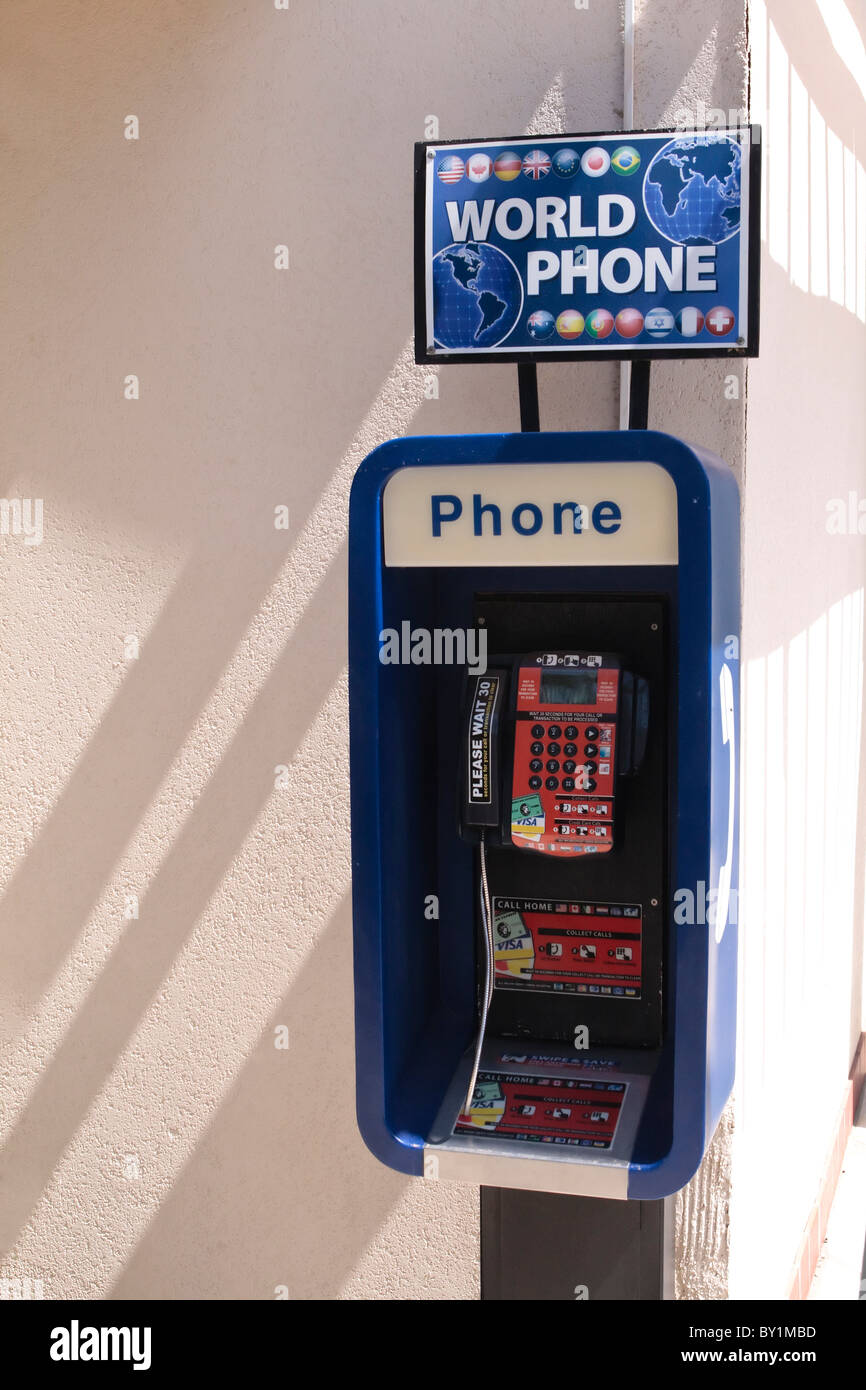 World Phone pay phone Stock Photo - Alamy