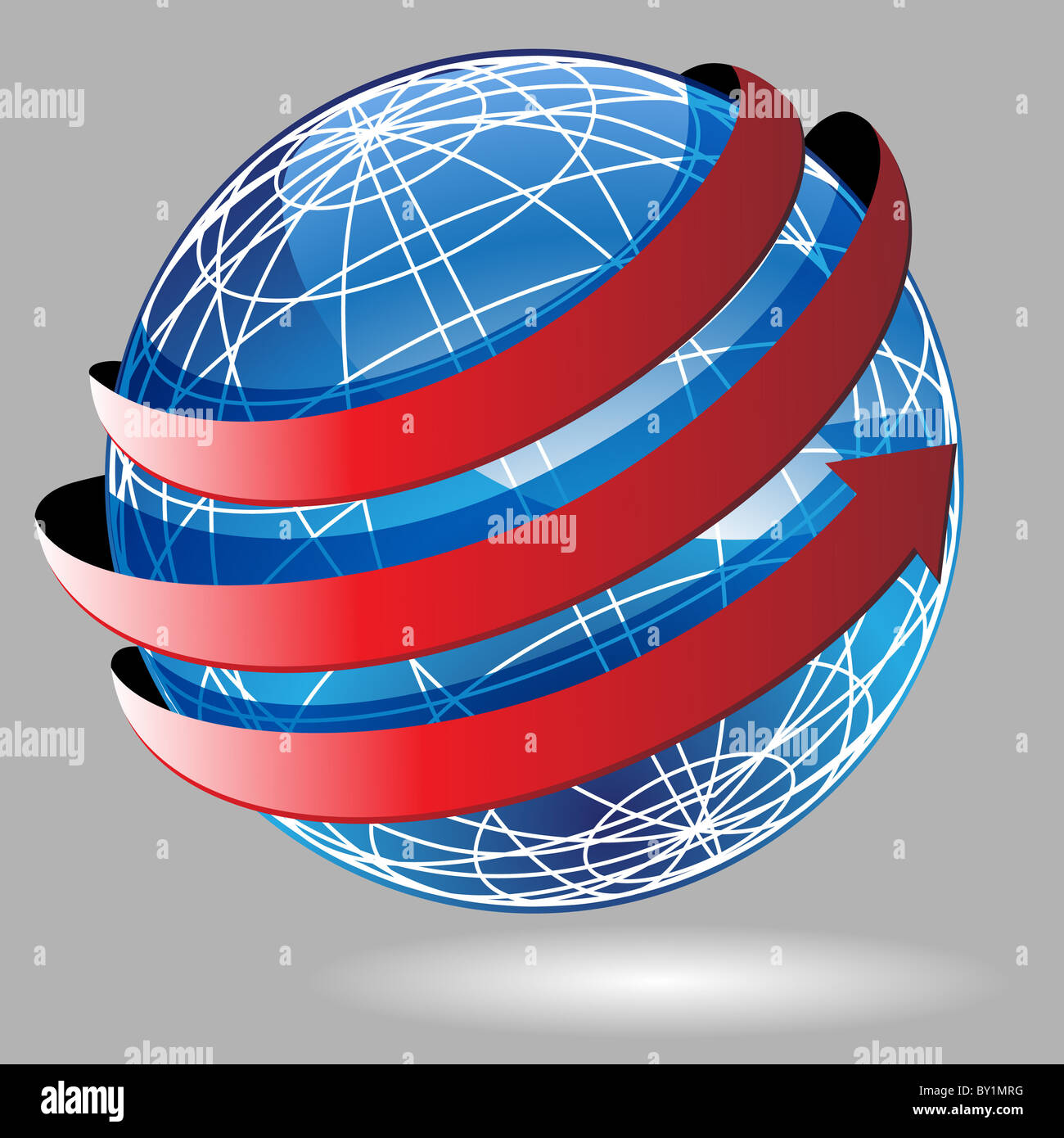 A arrow wraped around a 3d globe Stock Photo - Alamy