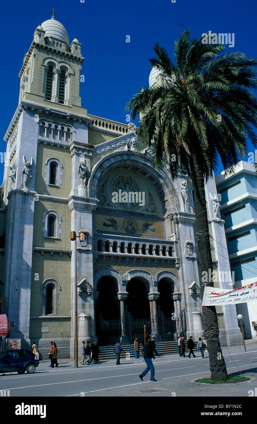 Catholic cathedral of St Vincent de Paul in Tunis , Tunisia Stock Photo ...