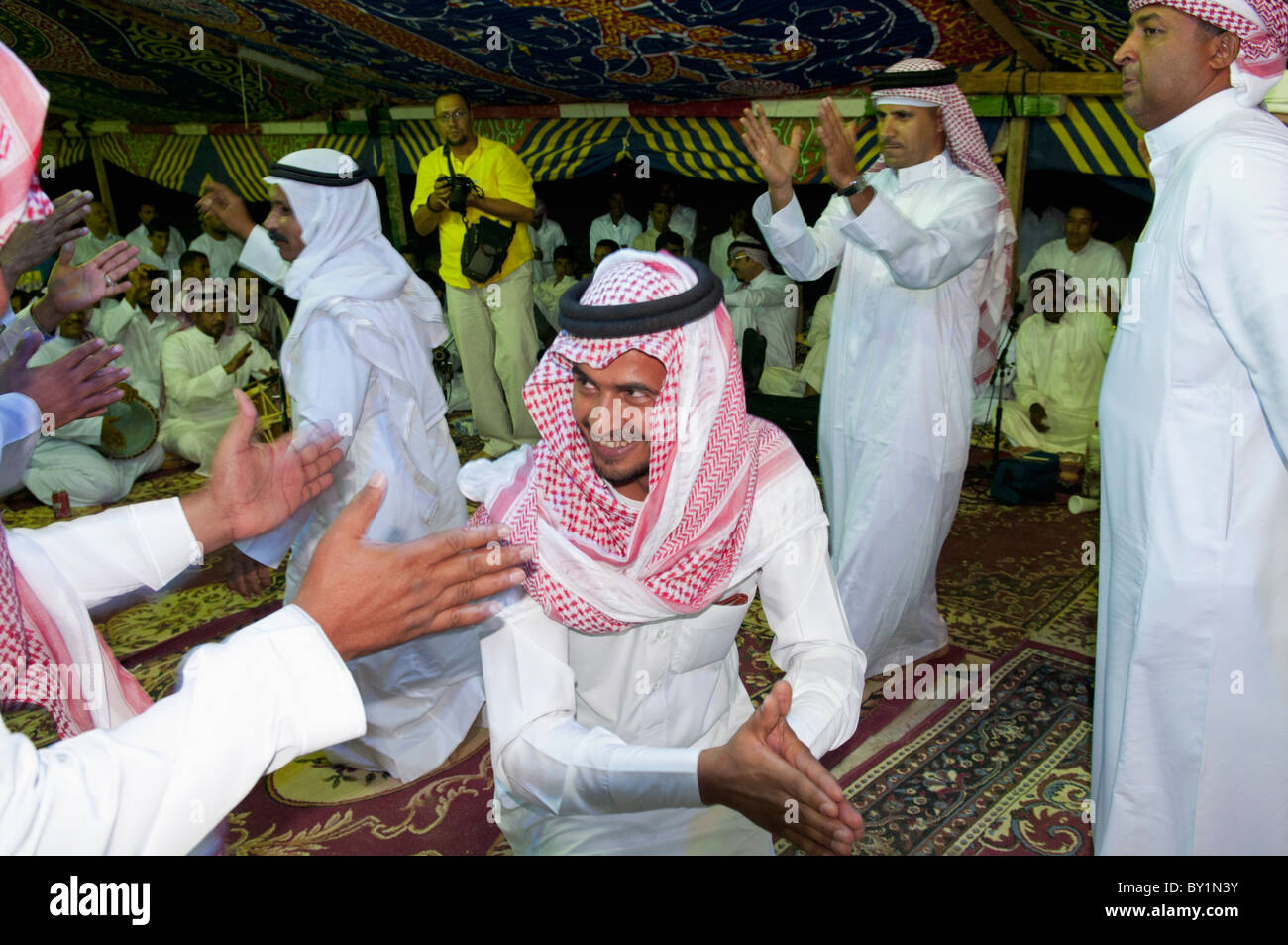Guests celebrate with dance during a traditional Bedouin wedding ...