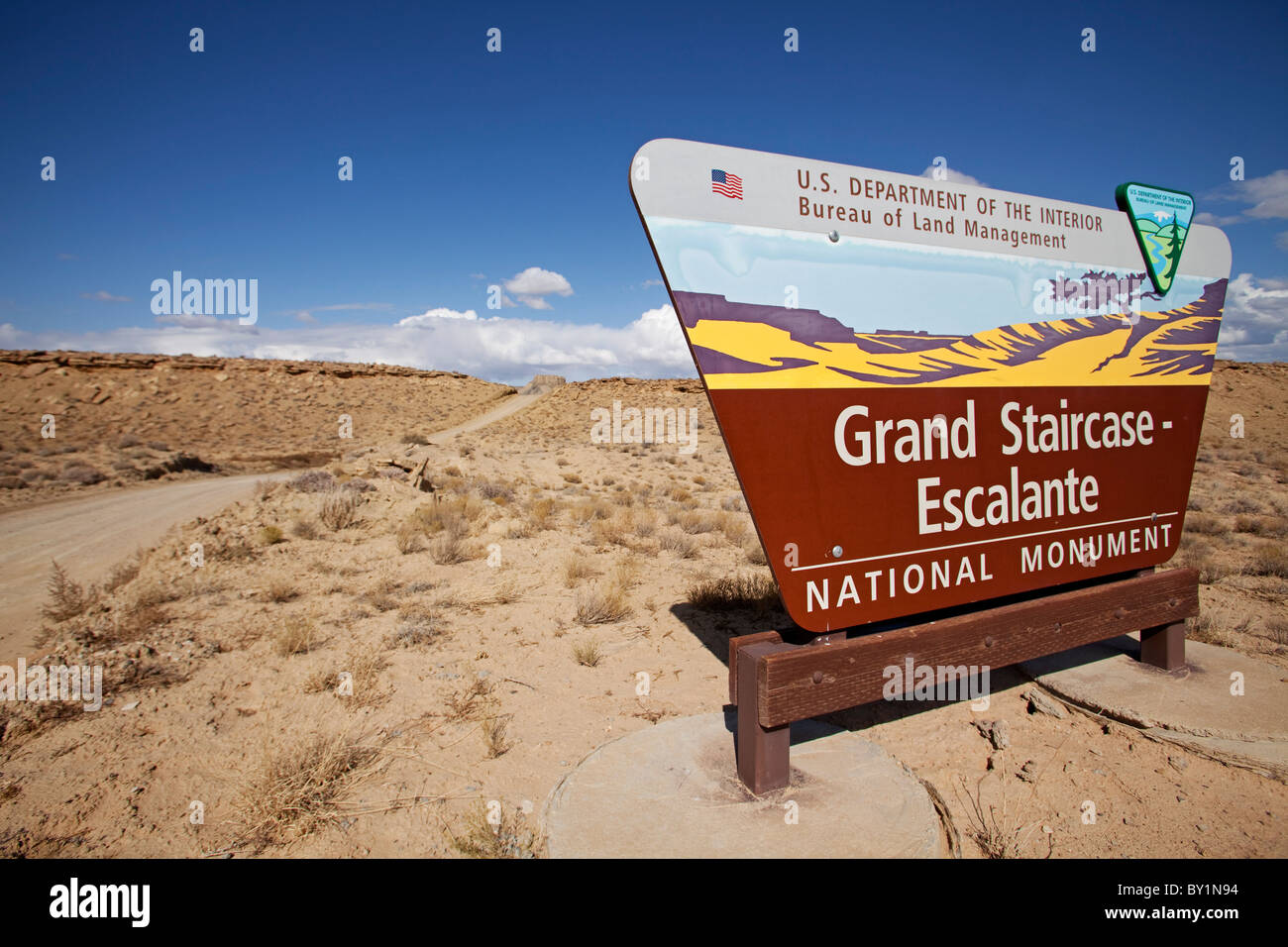 USA, Utah, Grand Staircase-Escalante National Monument - entrance sign ...