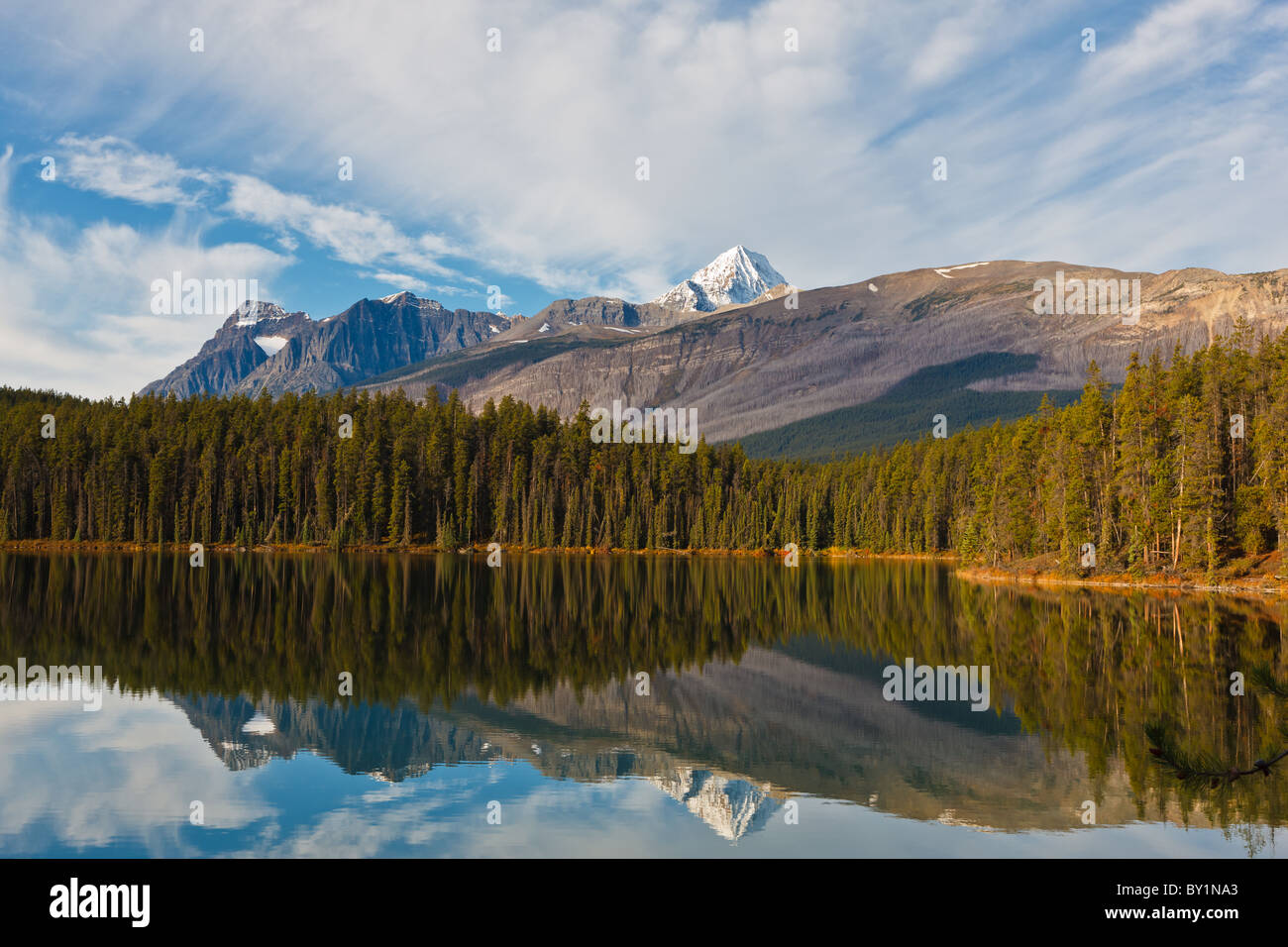 Reflections of Mount Fryatt and Whirlpool Peak over Leach Lake, Jasper ...