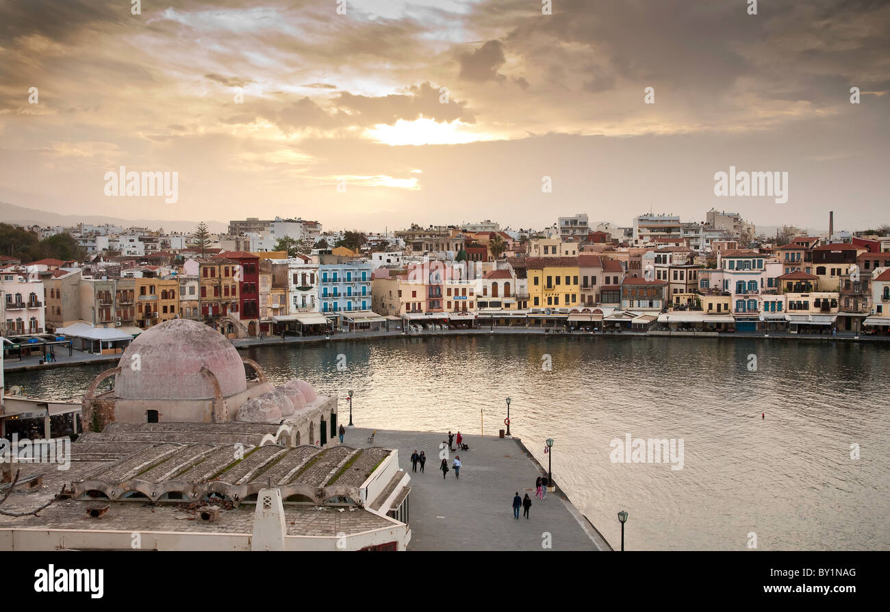 Looking across the old Venetian harbour at Hania, with the mosque of ...