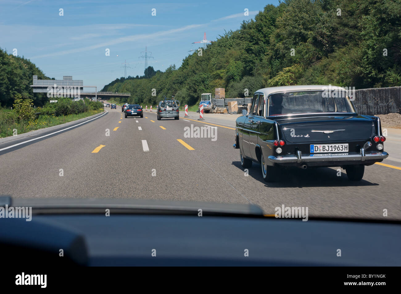 Opel Kapitan vintage car, Autobahn 3 Germany Stock Photo - Alamy