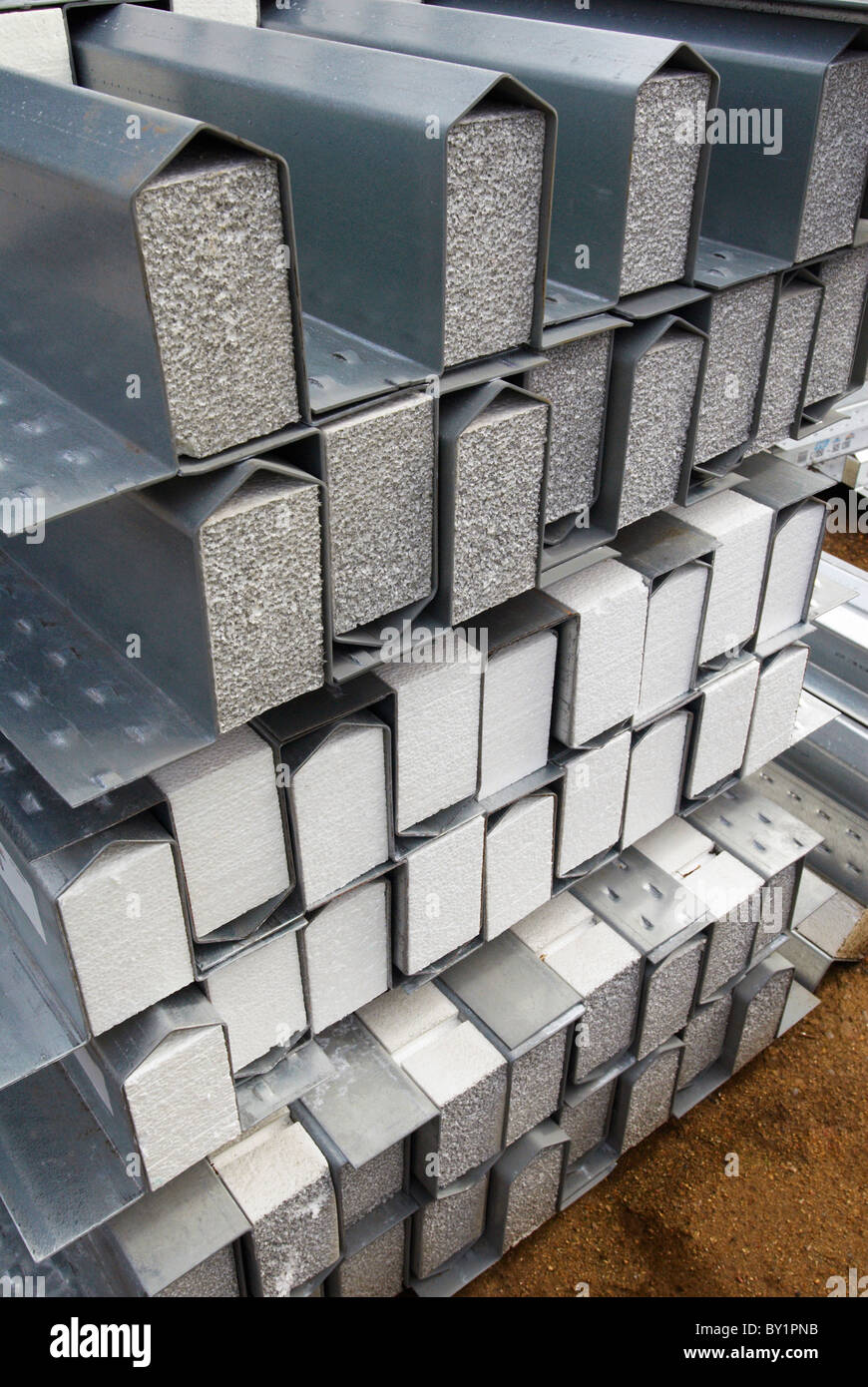Stack of galvanised steel lintels for brickwork reinforcement Stock ...