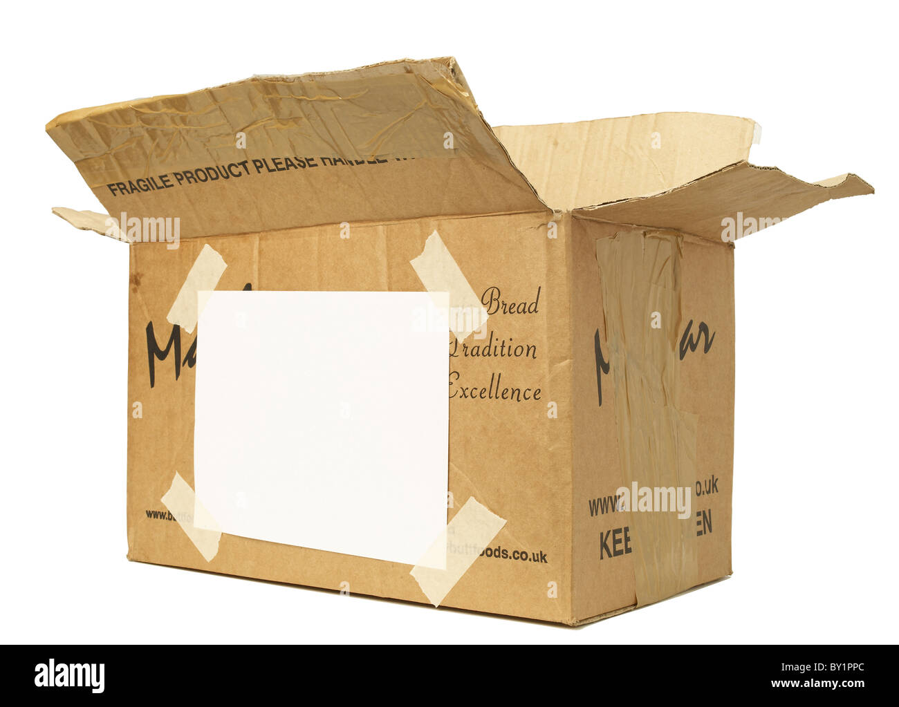 empty old box with a plain label on the side Stock Photo - Alamy