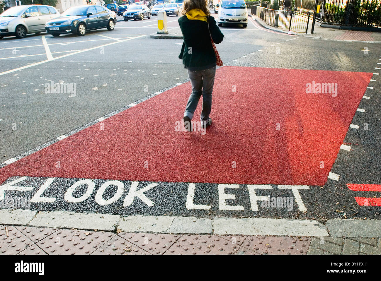 Look Left road sign UK Stock Photo - Alamy