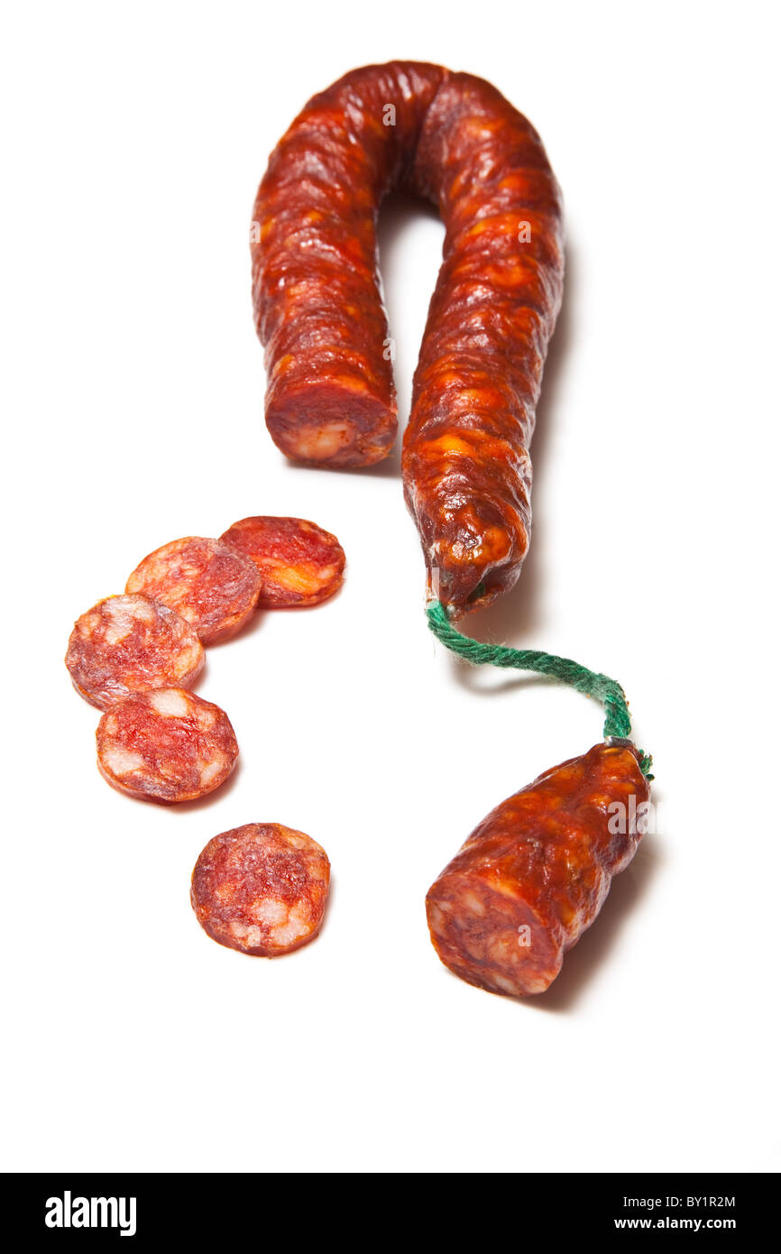 Chorizo sausage isolated on a white studio background Stock Photo - Alamy