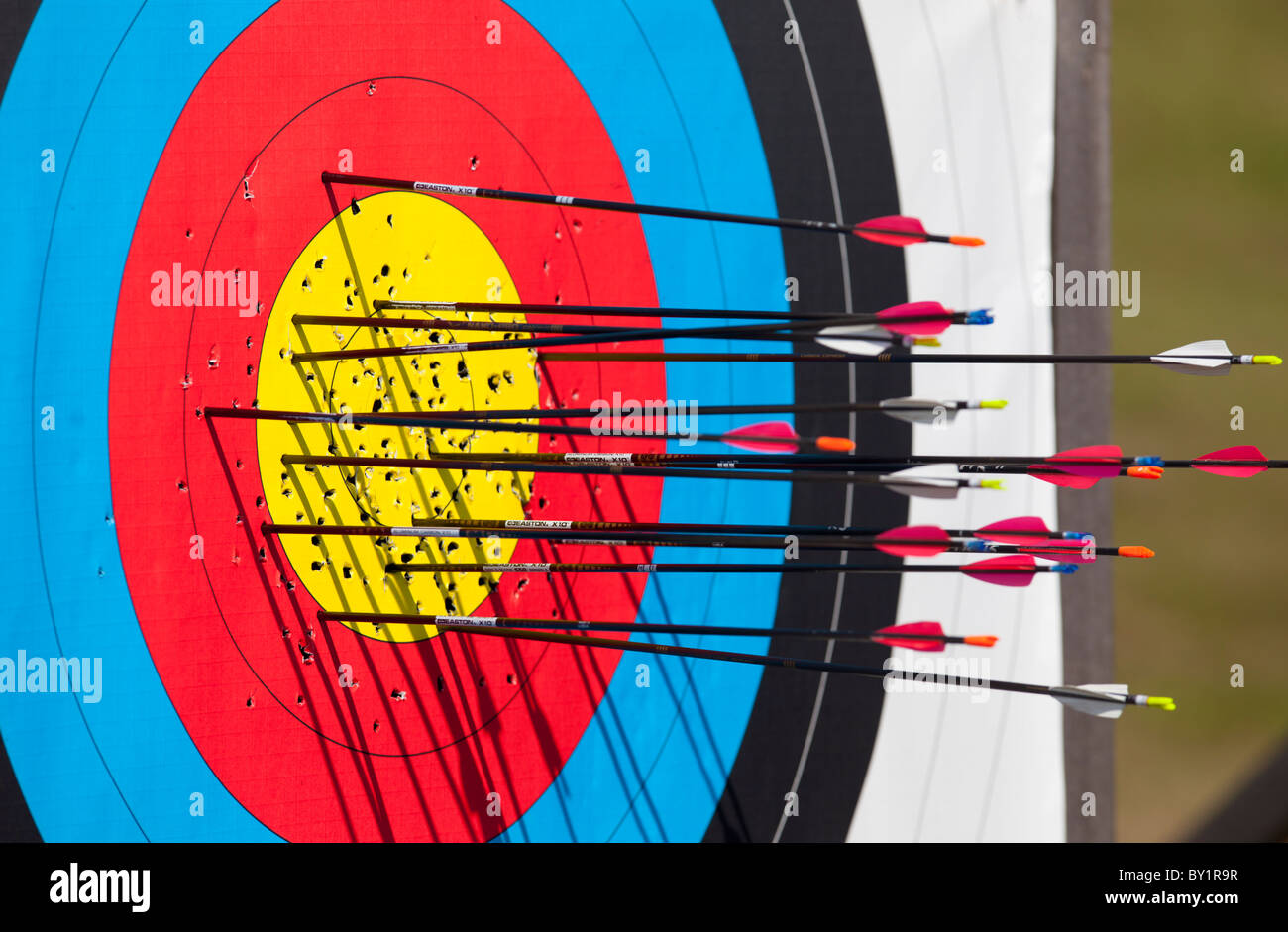 Standard FITA outdoor archery target and arrows shot to it , Finland ...