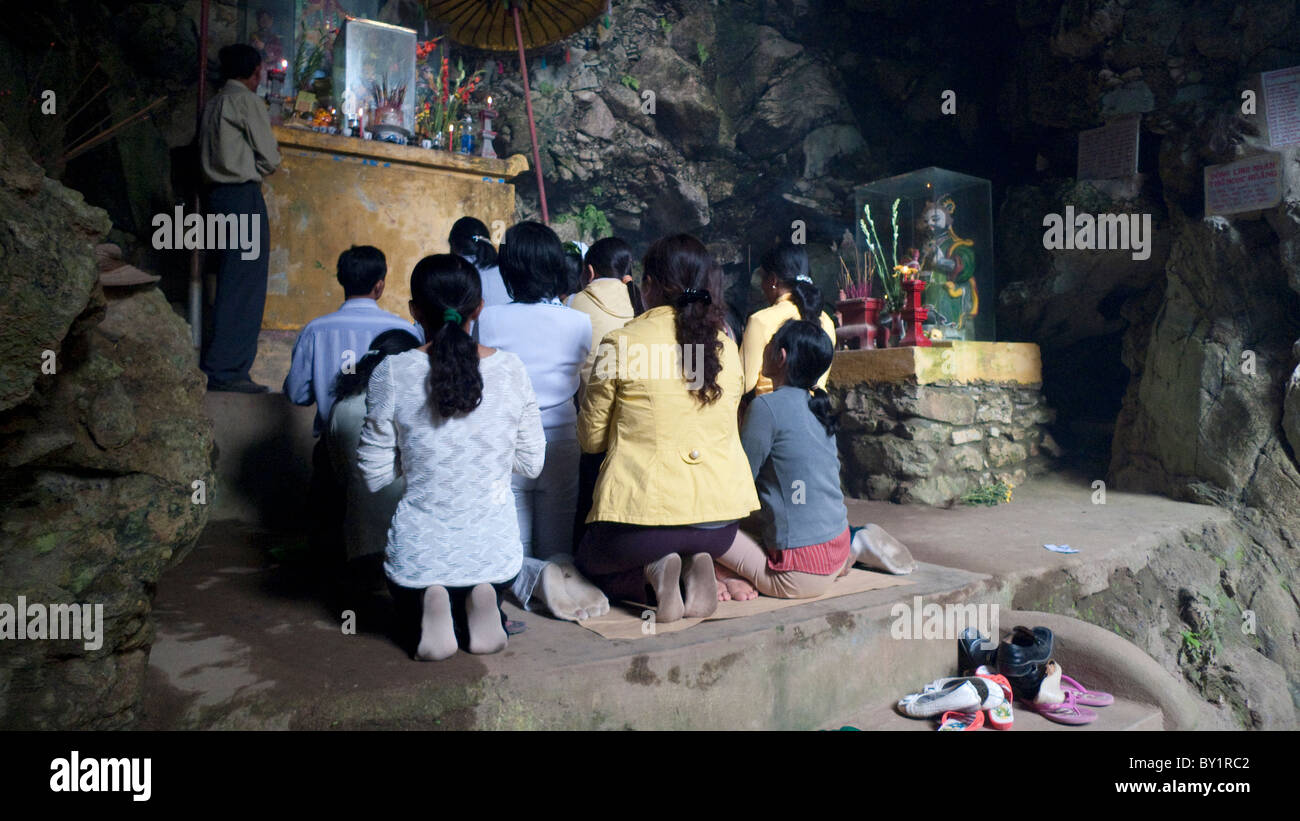 Praying inside a Cave temple, Marble Mountain, Danag, Vietnam Stock ...