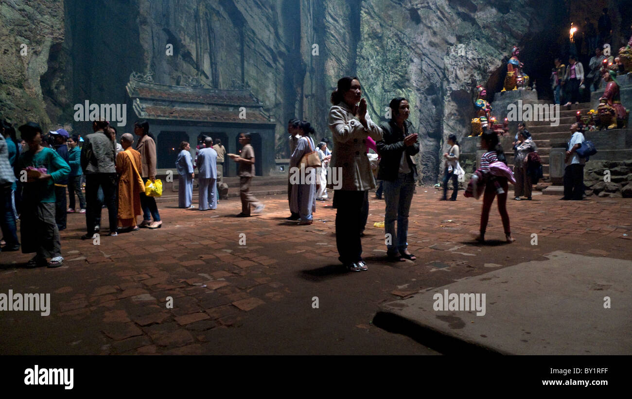 Praying inside a Cave temple, Marble Mountain, Danag, Vietnam Stock ...