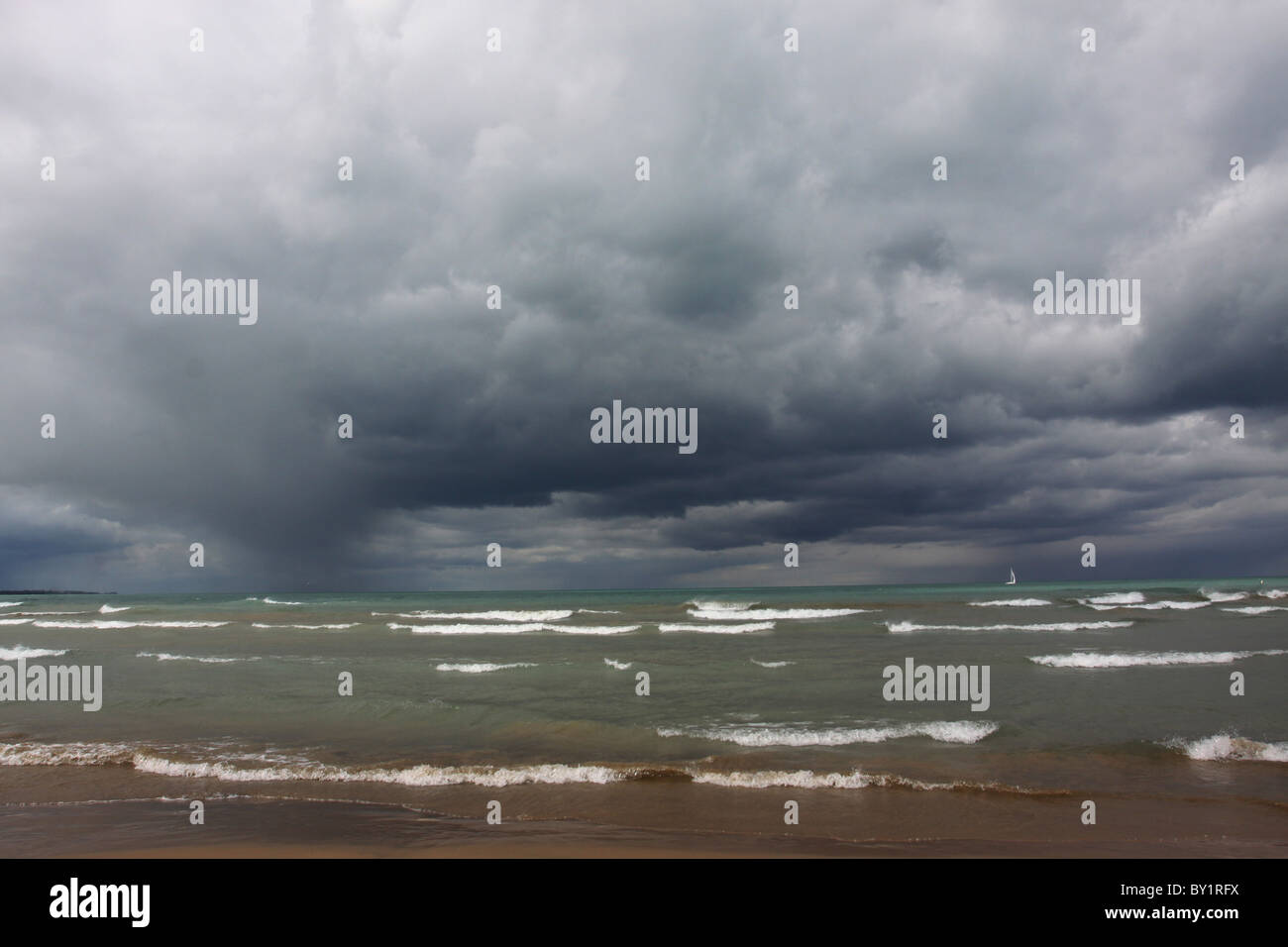 Sailboat rain Storm beach Lake Michigan Chicago shore Stock Photo - Alamy