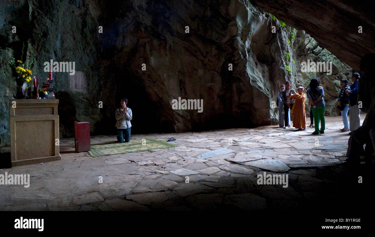Praying inside a Cave temple, Marble Mountain, Danag, Vietnam Stock ...