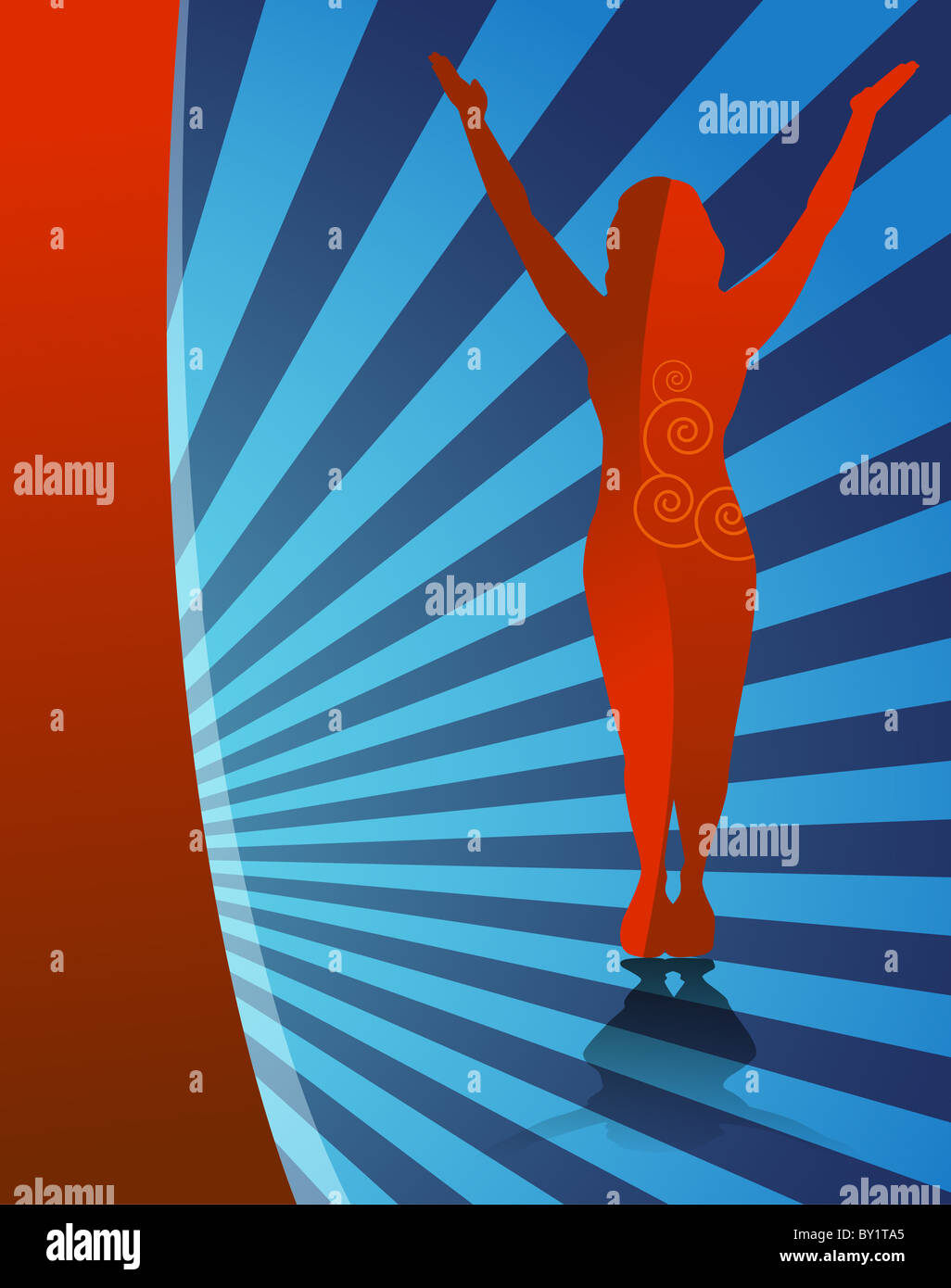 A silhouette of a girl with ams raised Stock Photo - Alamy