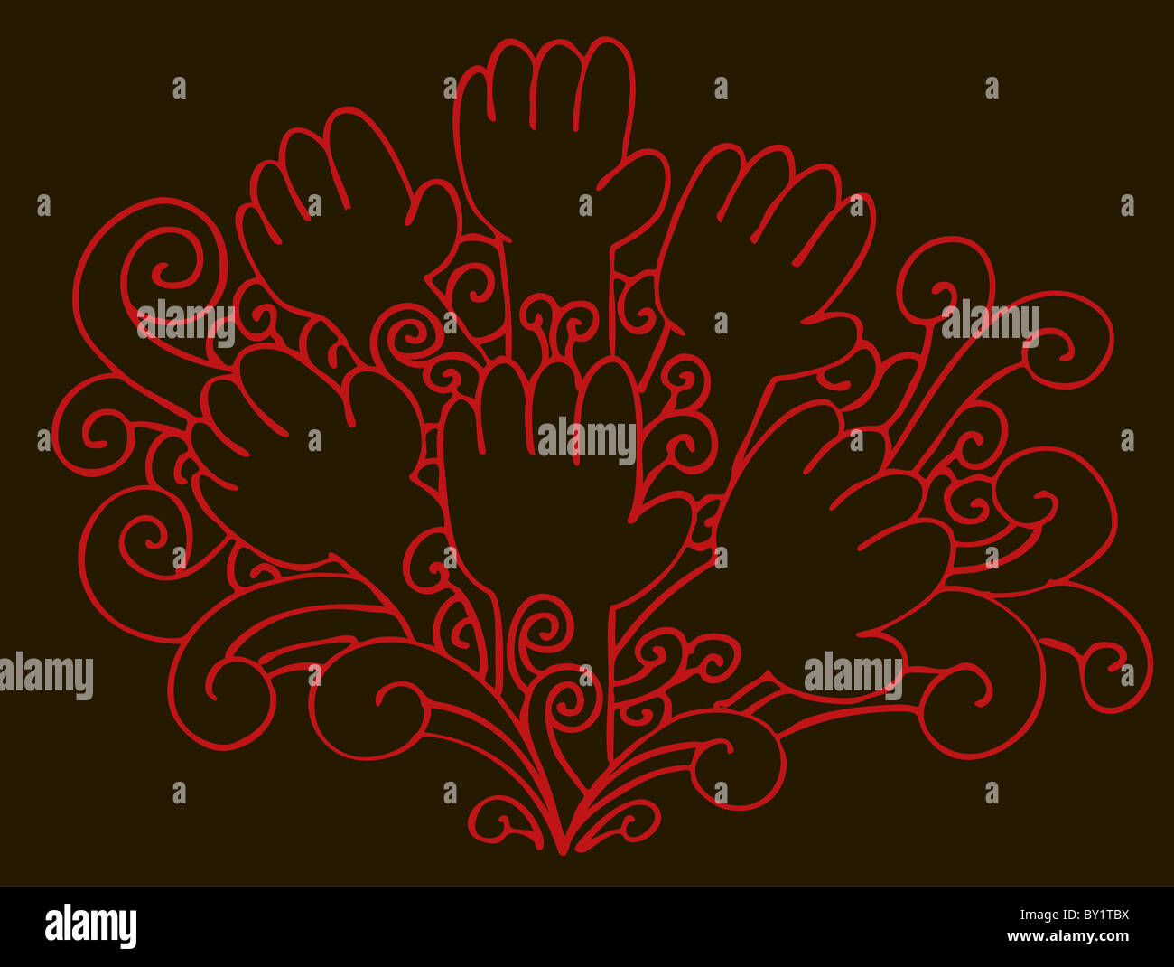 A hand drawn sketch of hands with swirls Stock Photo - Alamy