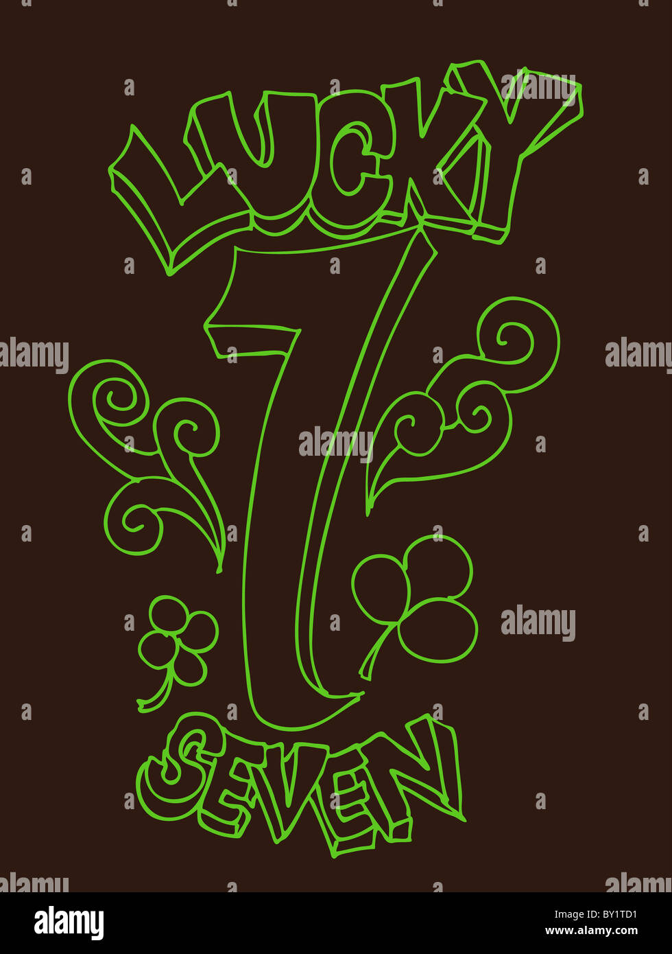 A hand drawn sketch of a Lucky Seven background Stock Photo - Alamy