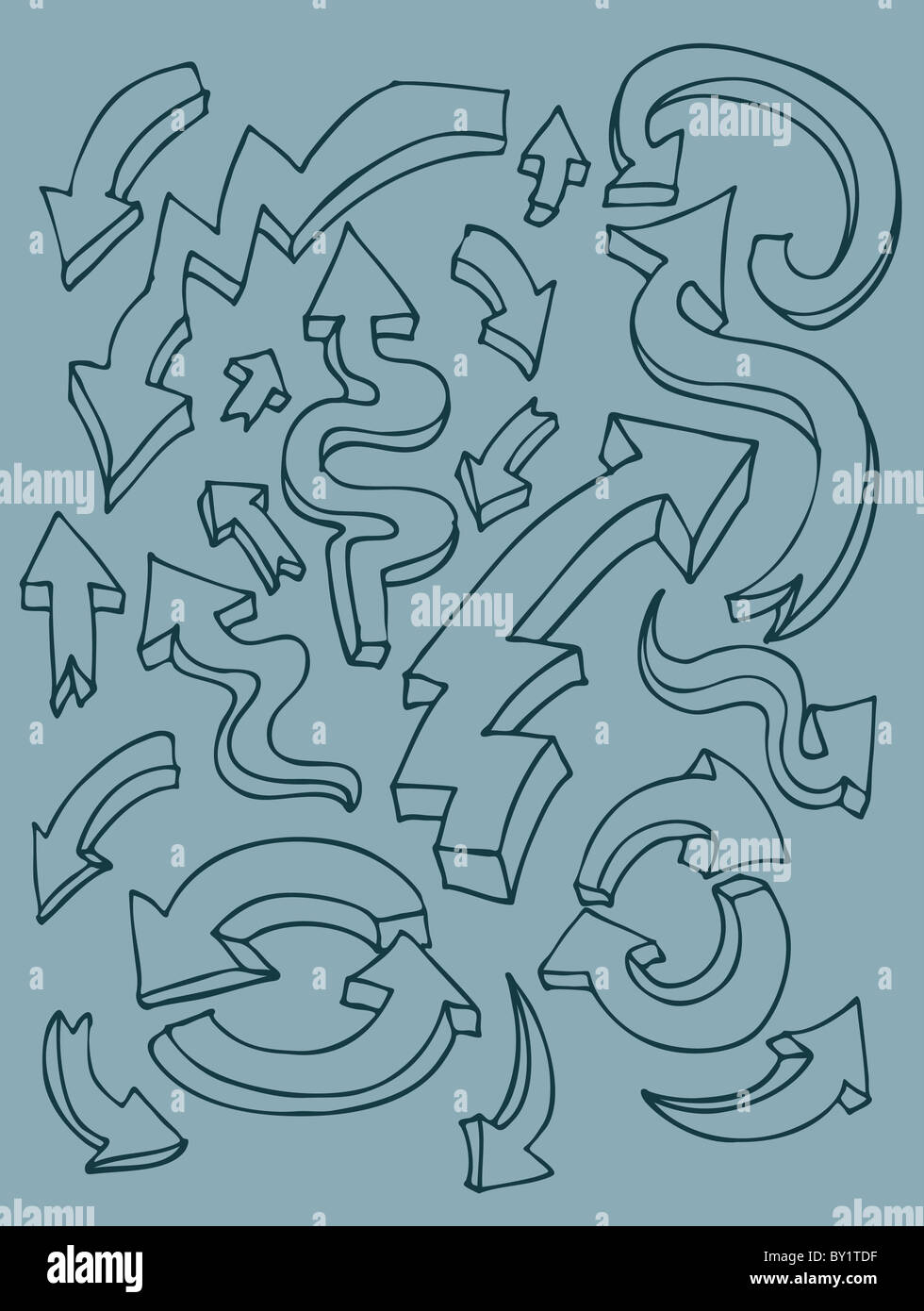 A hand drawn sketch of different 3d arrows Stock Photo - Alamy