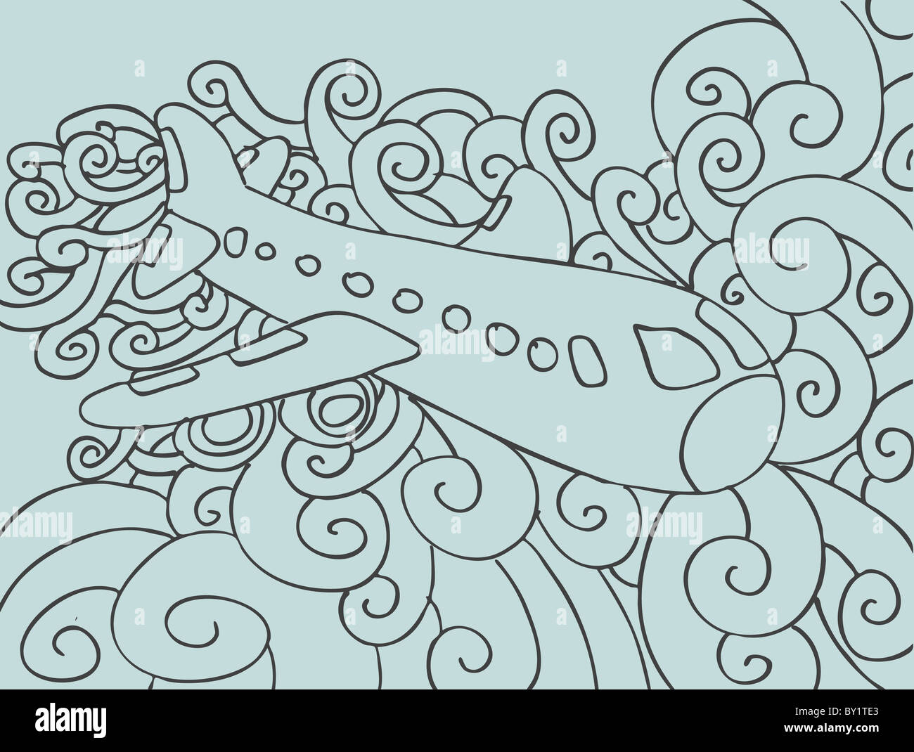 A hand drawn sketch of a Airplane with swirls Stock Photo - Alamy