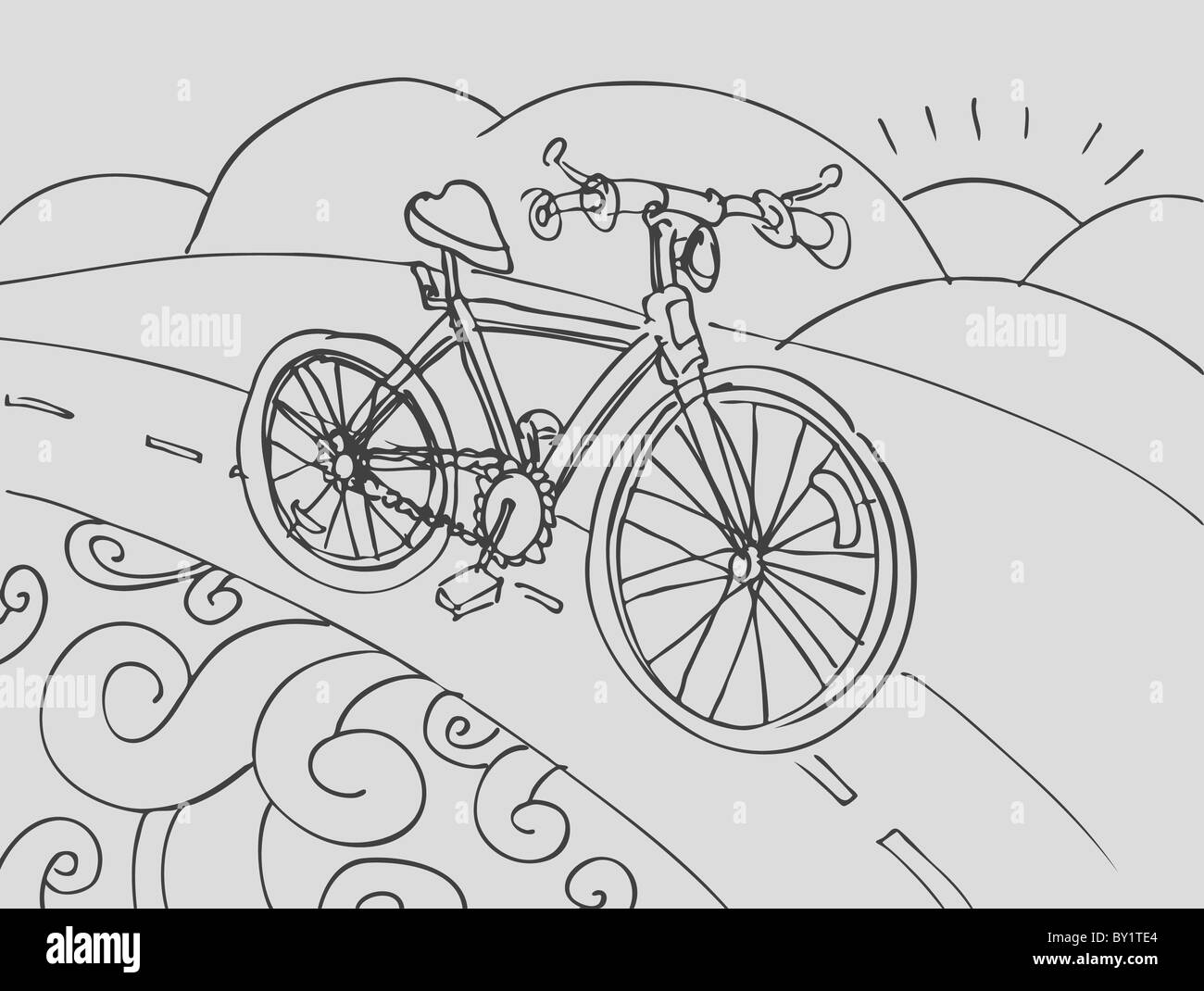 A hand drawn sketch of a Bicycle with background Stock Photo - Alamy