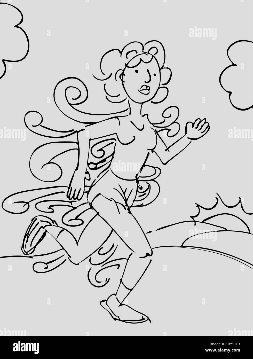 A hand drawn sketch of a Running Woman Stock Photo - Alamy