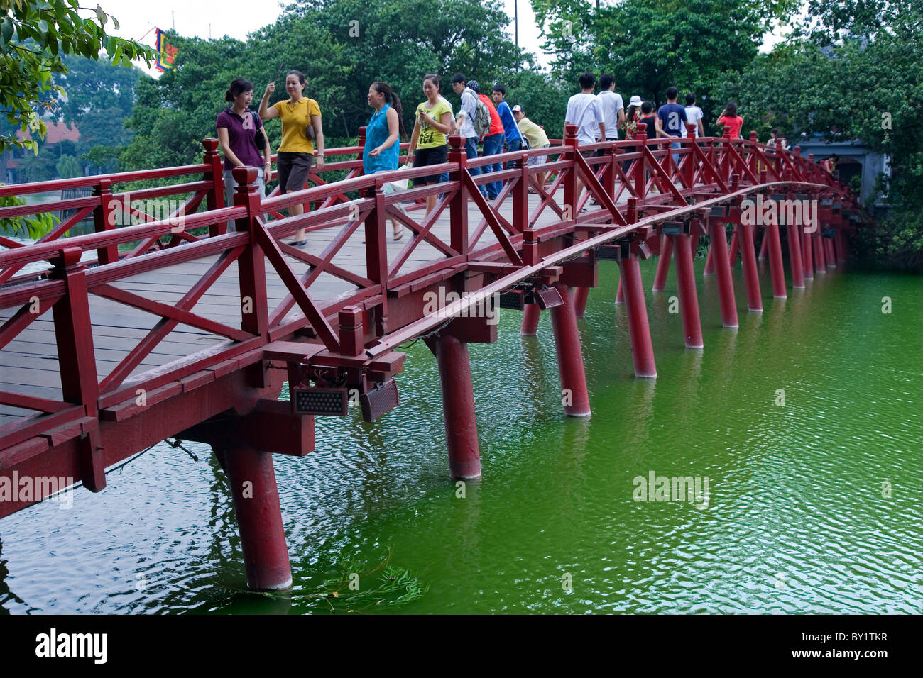 The Huc Bridge in Hoan Kiem Lake. Hanoi, Vietnam Stock Photo - Alamy