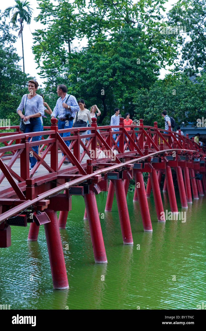 The Huc Bridge in Hoan Kiem Lake. Hanoi, Vietnam Stock Photo - Alamy