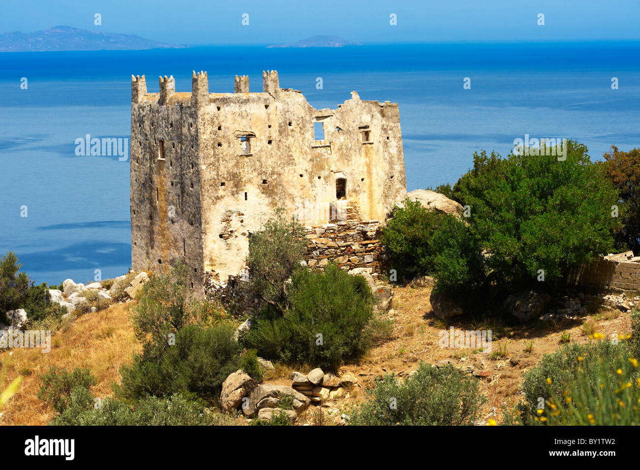 Tower of Ayia (Agia) Venetian fort - Naxos Greek Cyclades Islands Stock ...