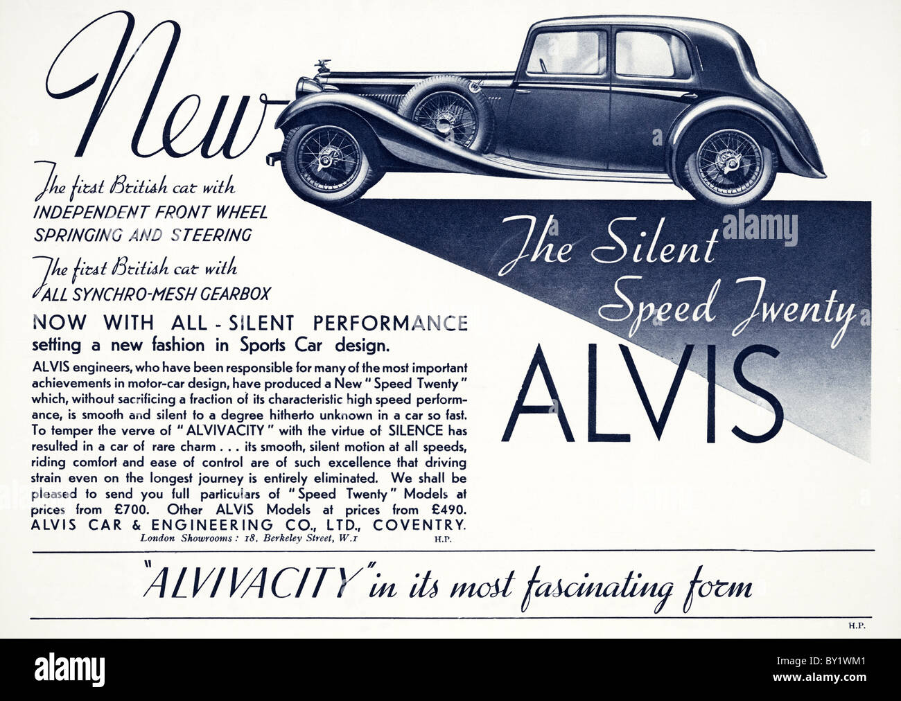 Original advert for Alvis Speed 20 sports saloon 1165 cars were ...