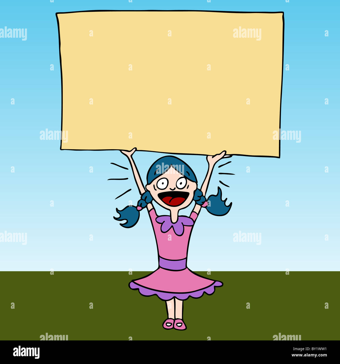 An image of a screaming girl holding sign Stock Photo - Alamy