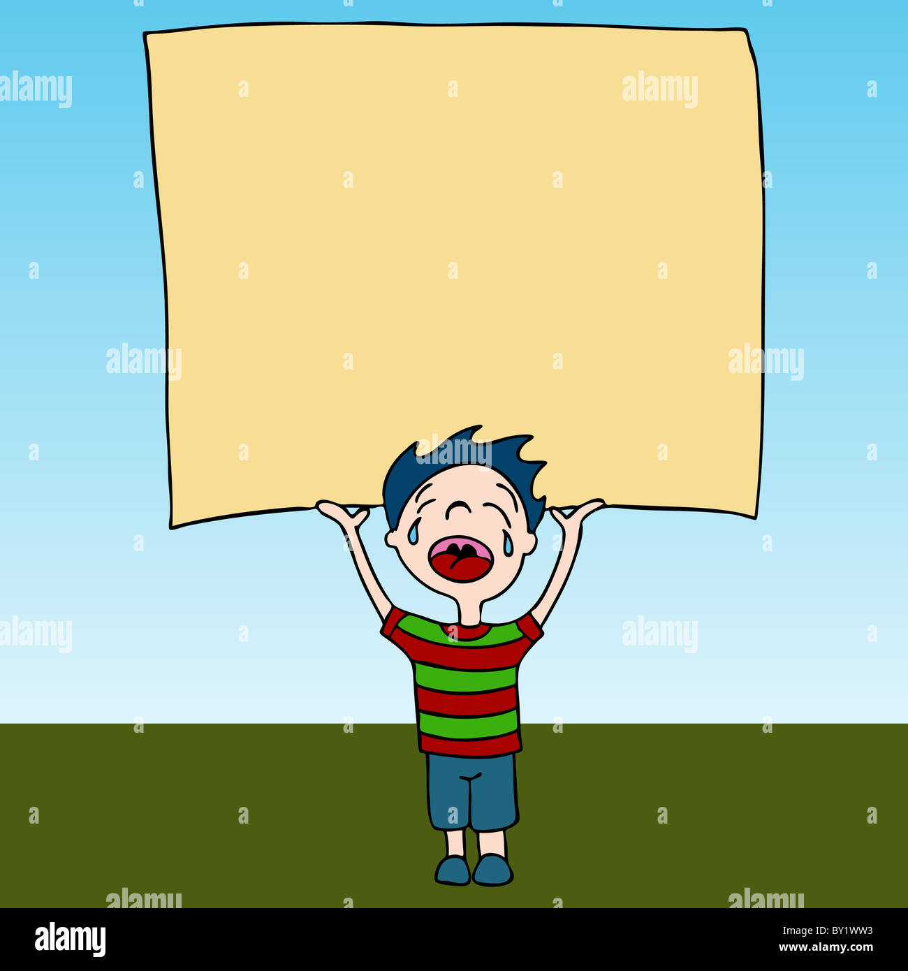 An image of a crying kid holding sign Stock Photo - Alamy