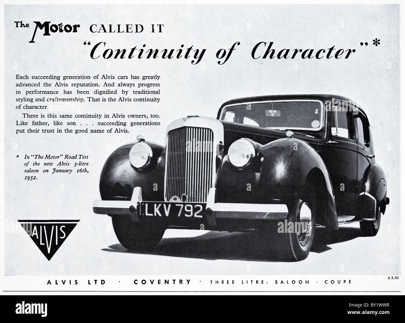 Original advert for Alvis TA 21 3-Litre 4 door saloon 1316 cars were ...