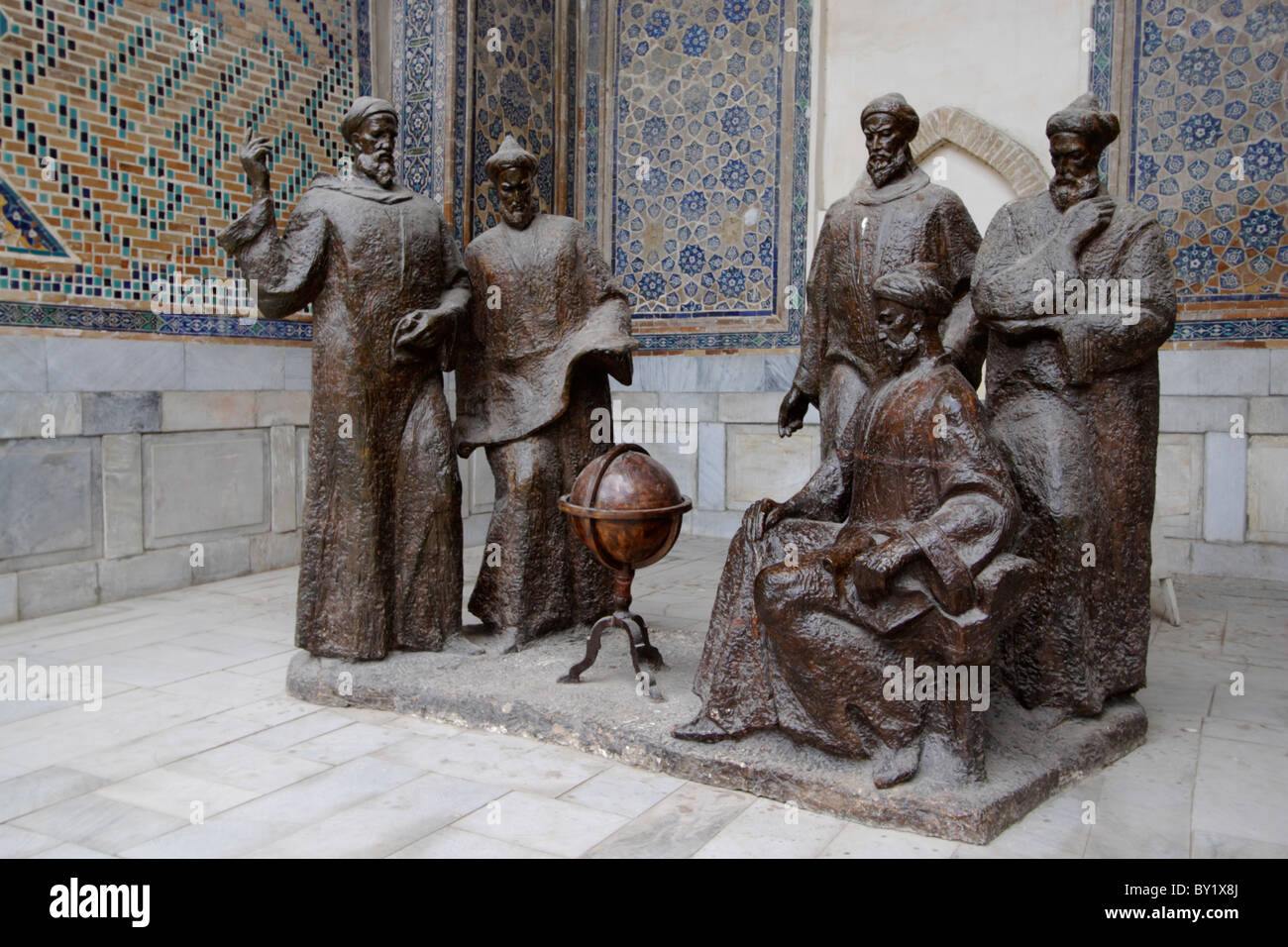 Statue inside the Ulugbek Medressa, part of the Registan, Samarkand ...