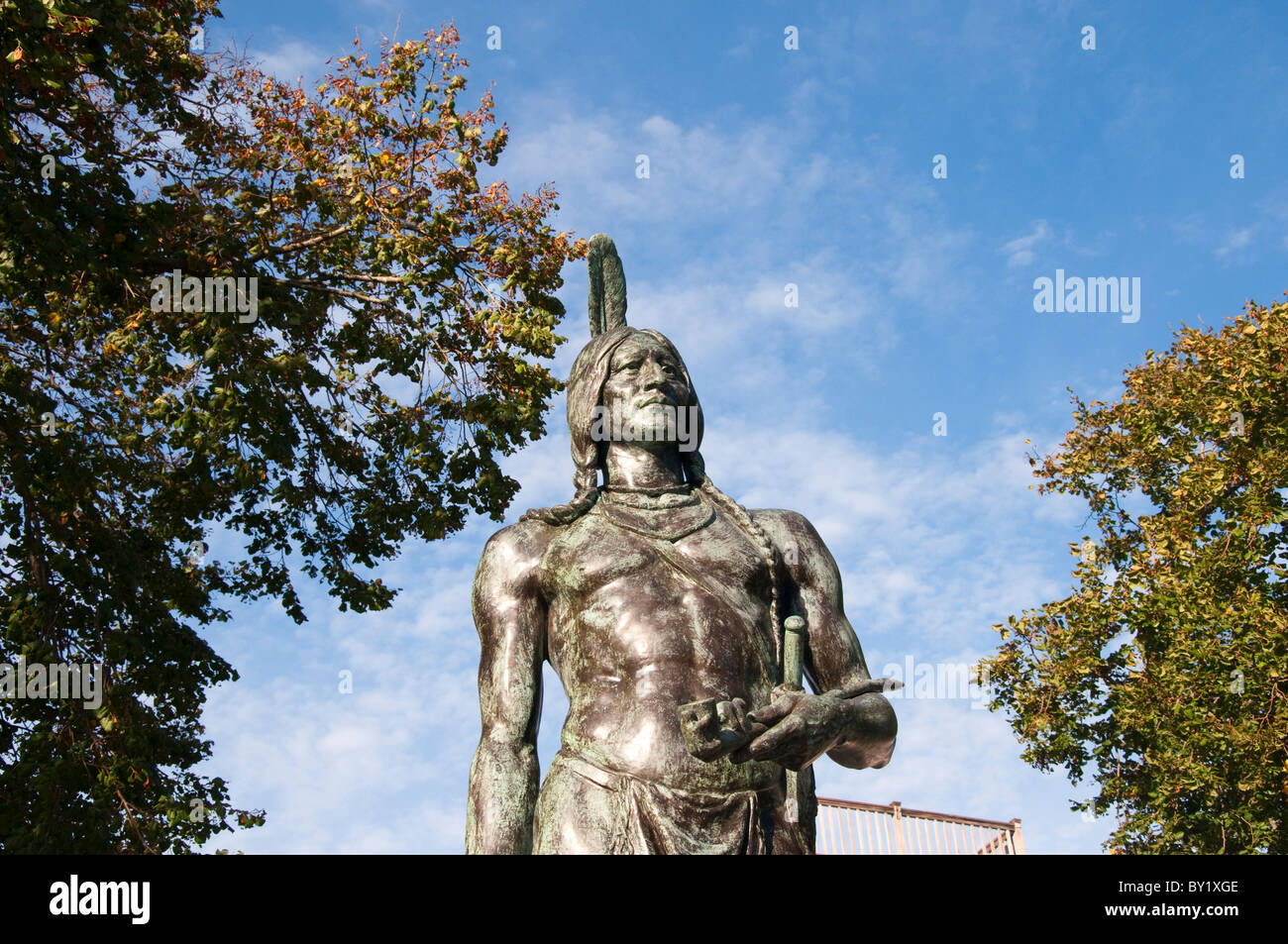 Statue of Indian Chief Massasoit in the lovely town of Plymouth ...