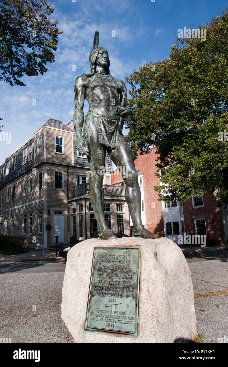 Statue of Indian Chief Massasoit in the lovely town of Plymouth ...