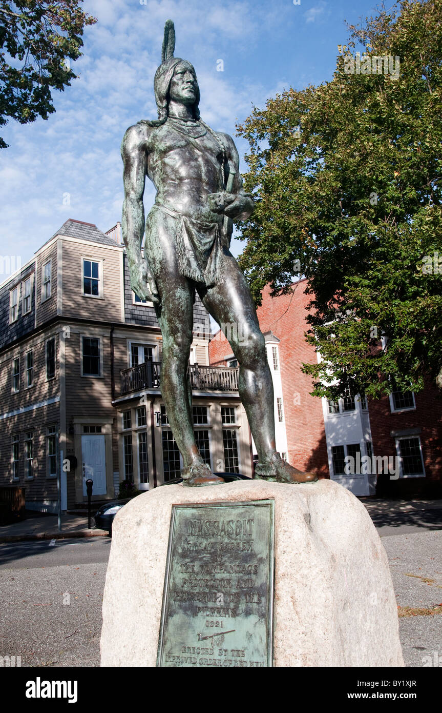 Statue of Indian Chief Massasoit in the lovely town of Plymouth ...