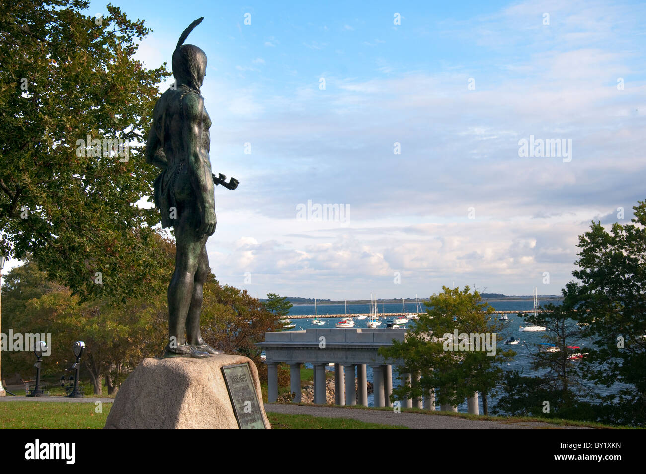 Statue of Indian Chief Massasoit in the lovely town of Plymouth ...