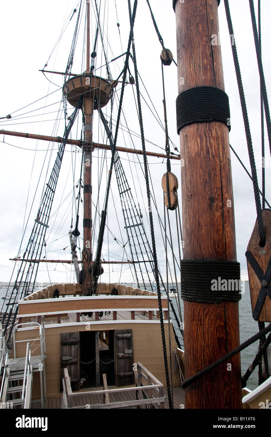 On board the replica of the Mayflower ,the Pilgrim Father's ship moored ...