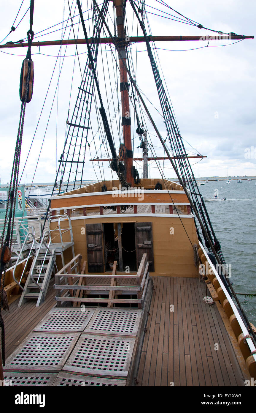 On board the replica of the Mayflower ,the Pilgrim Father's ship moored ...